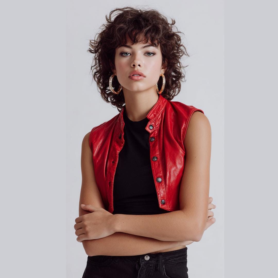 Red Cropped Leather Biker Vest: Custom Sheepskin Waistcoat - Etsy