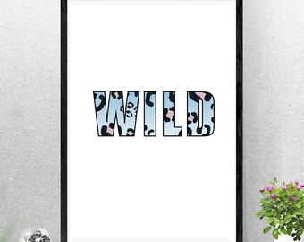 Wild Leopard Print Text Wall Art, Typography Animal Print Wall Decor ...
