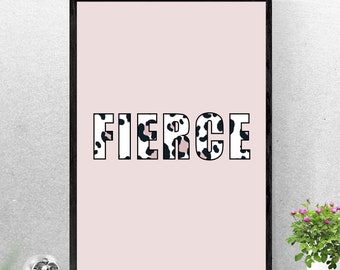 Wild Leopard Print Text Wall Art, Typography Animal Print Wall Decor ...