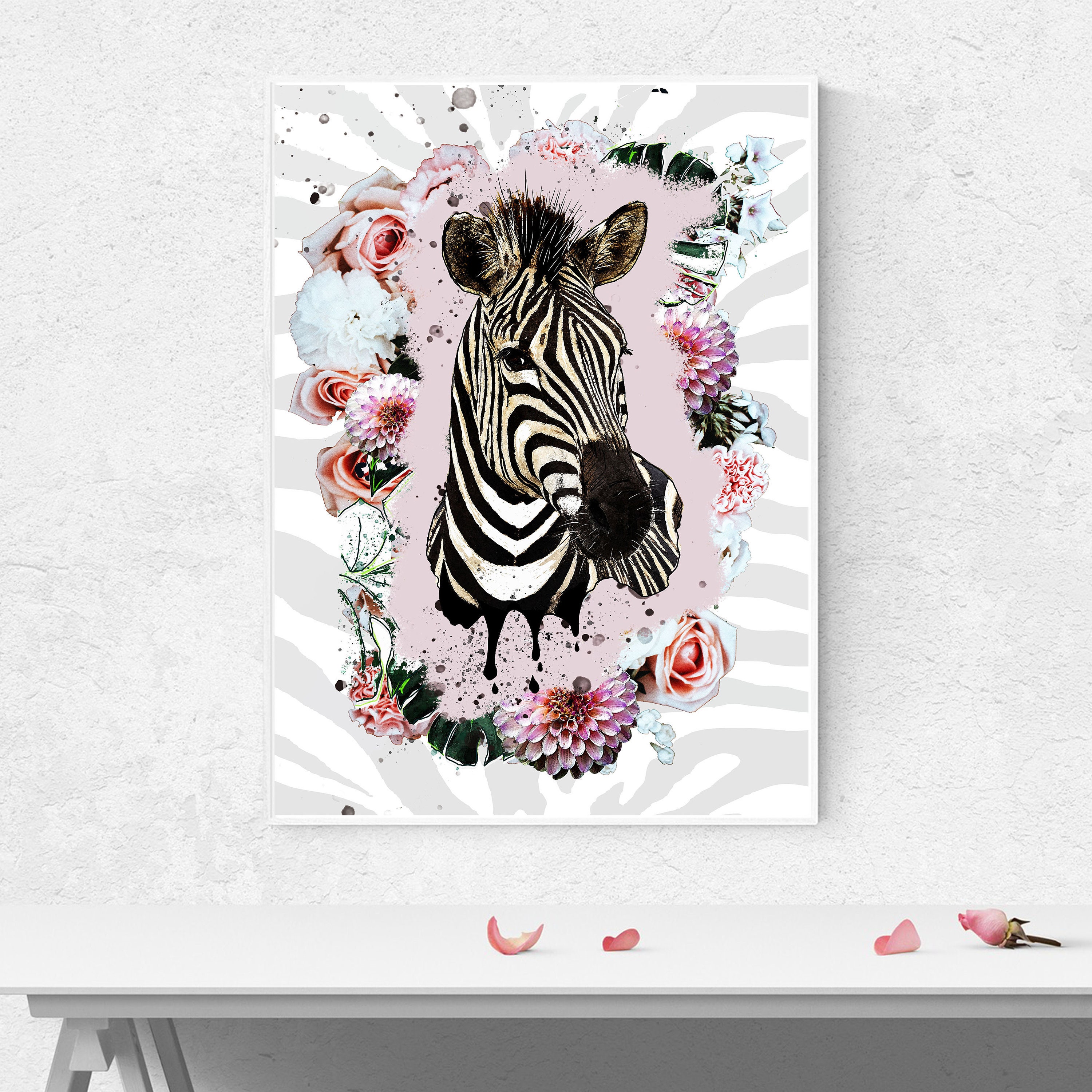 Unique Zebra Flower Print Zebra Print Animal Wall Art Abstract Zebra Wall Decor premium Thick ...