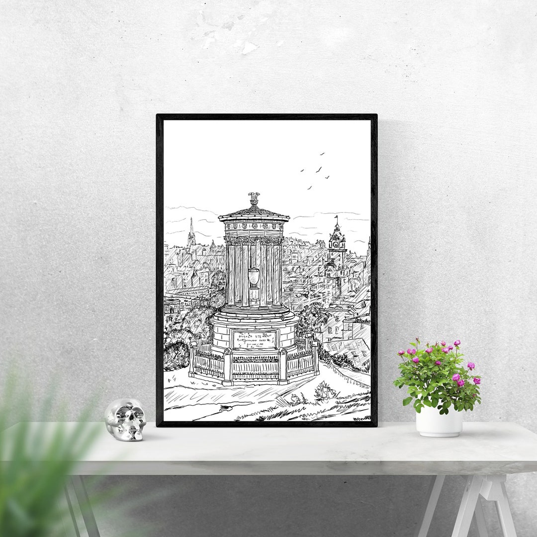 Edinburgh Calton Hill Sketch, Monument Art, Scotland Print, Edinburgh ...
