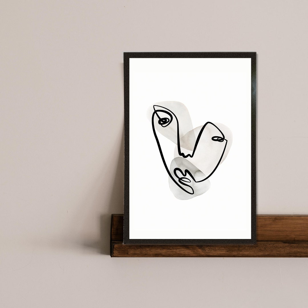 Abstract Face Wall Art, Watercolour Faces Print, Black Face Line ...