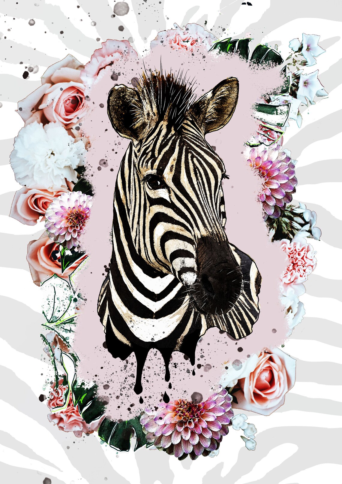 Unique Zebra Flower Print Zebra Print Animal Wall Art Abstract Zebra ...