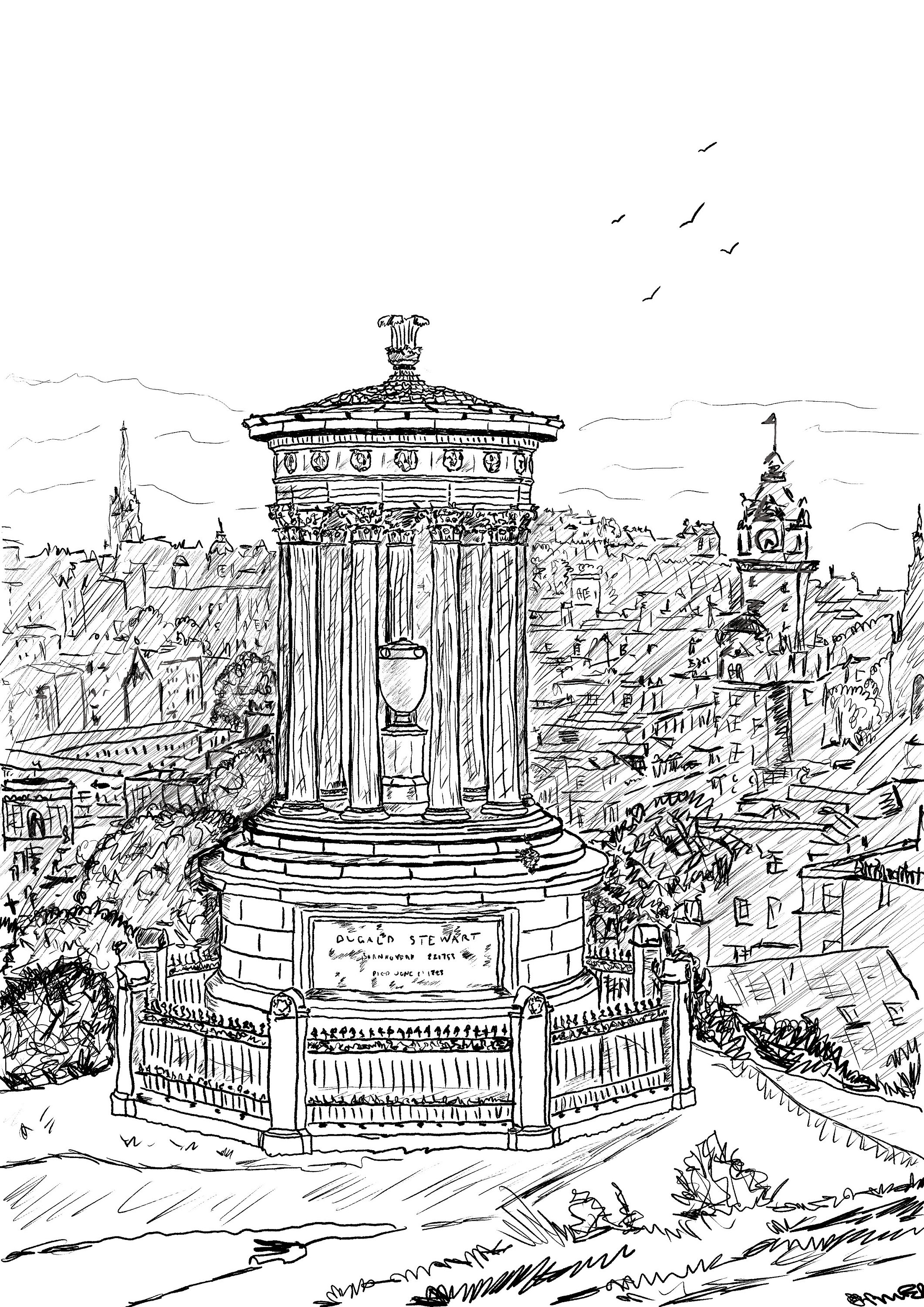 Edinburgh Calton Hill Sketch, Monument Art, Scotland Print, Edinburgh ...