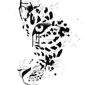 Half Leopard Face With Dripping Ink Print, Black and White Jungle ...