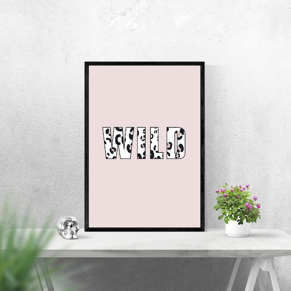 Wild Leopard Print Text Wall Art Typography Animal Print Wall | Etsy