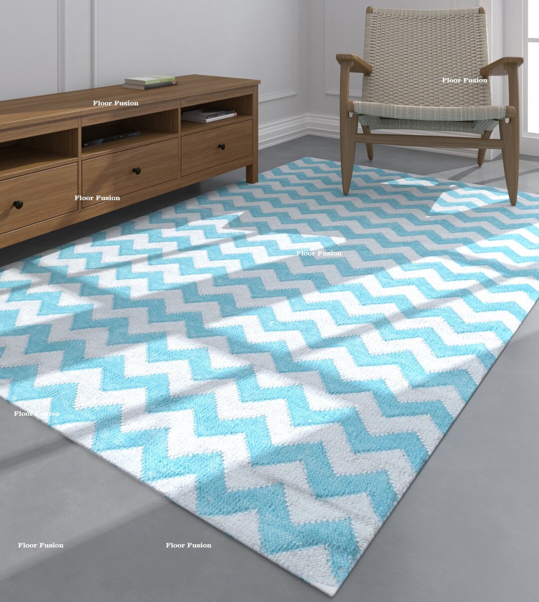 Zig Zag Cotton Flatweave Rug Sky Color Rug Indoor and Outdoor - Etsy