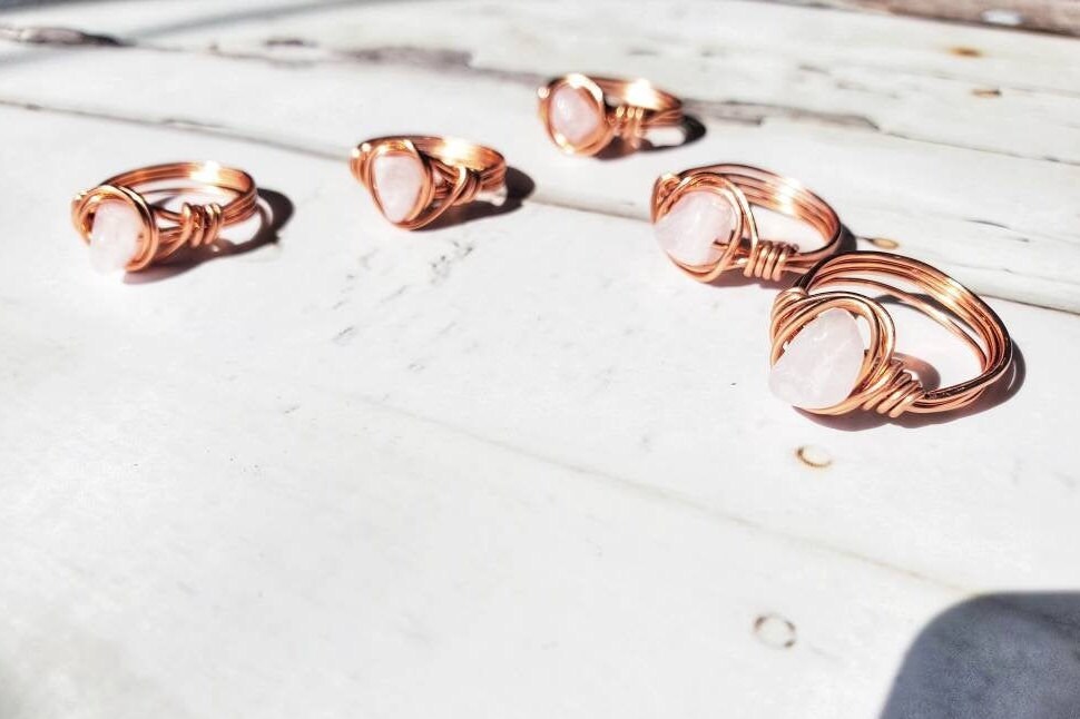 Rose Quartz Handmade Minimalist Copper Wire Wrapped Ring | Etsy