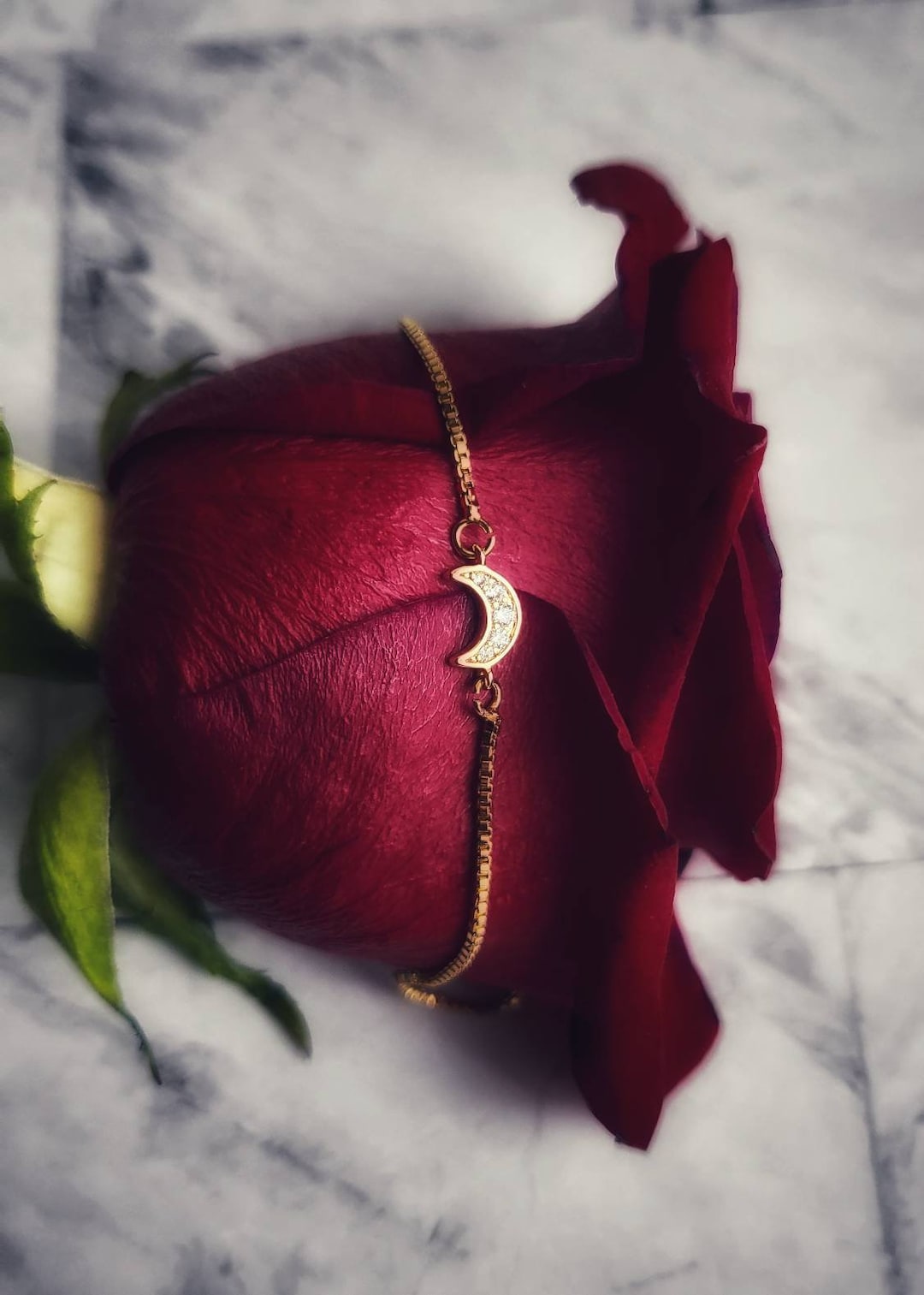 14K Gold Crescent Moon Bracelet | Dainty Celestial Jewelry - Etsy