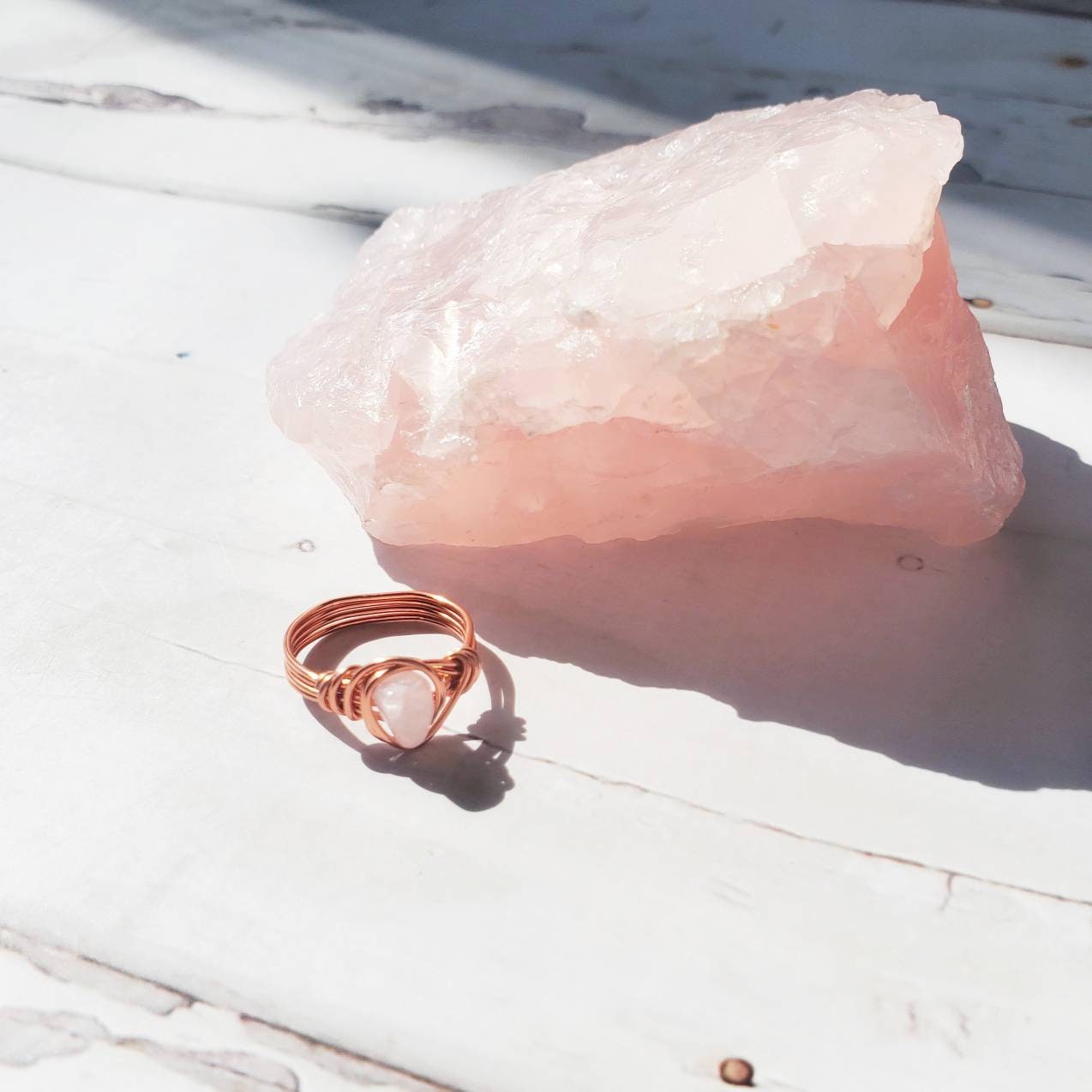Rose Quartz Handmade Minimalist Copper Wire Wrapped Ring | Etsy