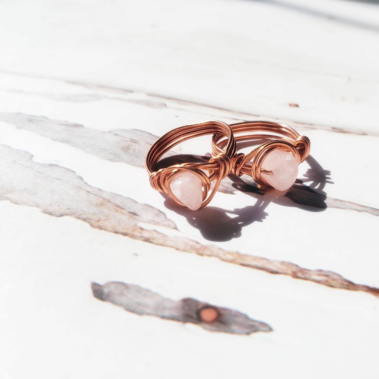 Rose Quartz Handmade Minimalist Copper Wire Wrapped Ring | Etsy