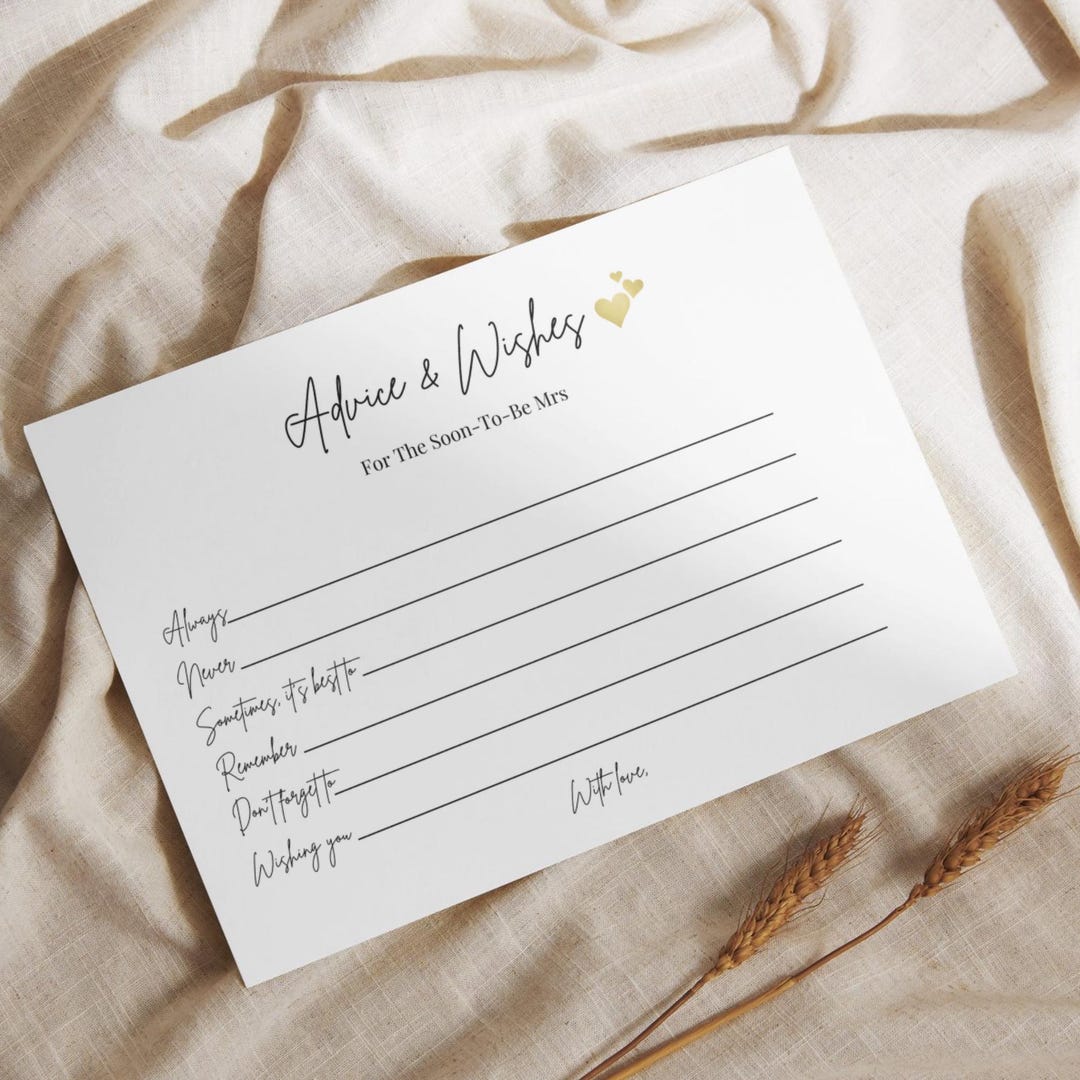 Advice for the Bride Card | Bridal Shower Printable | Wedding Advice ...