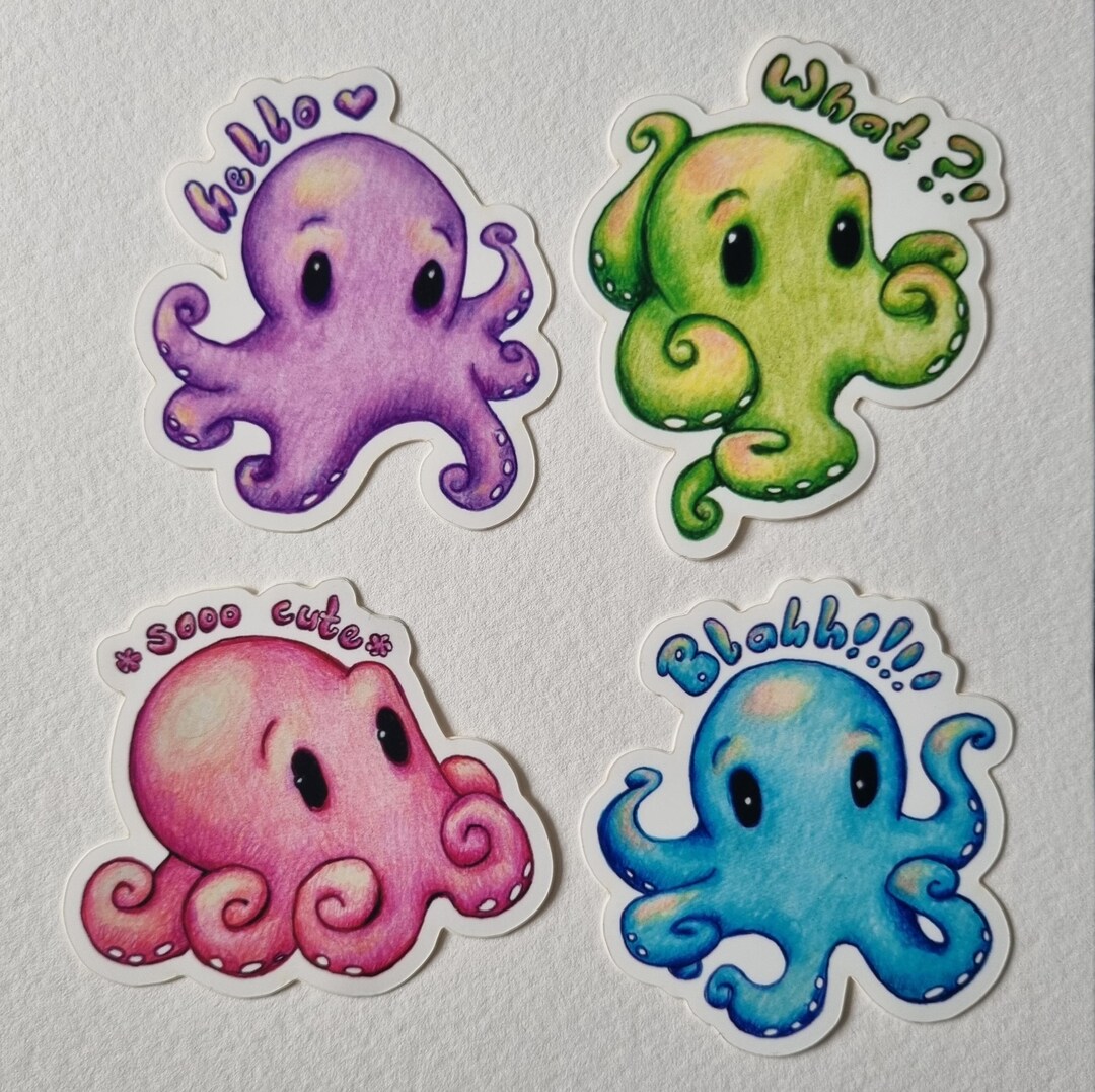 Octopus Vinyl Stickers 7cm Square - Set of Four - Etsy