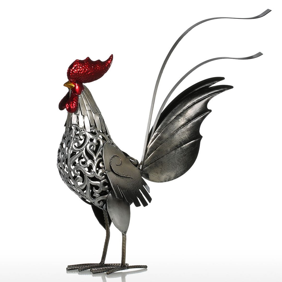 Metal Figurine Rooster Sculpture Carved Iron Statue Home Furnishing ...