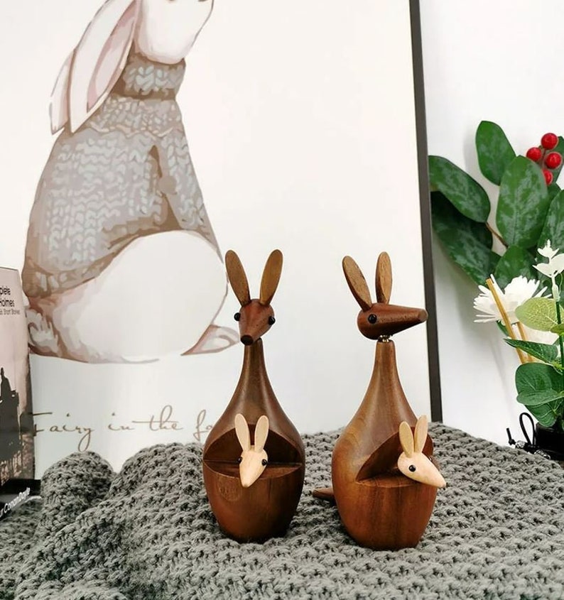 Handcrafted Wooden Kangaroo Sculpture Rustic Animal Figurine for Home ...