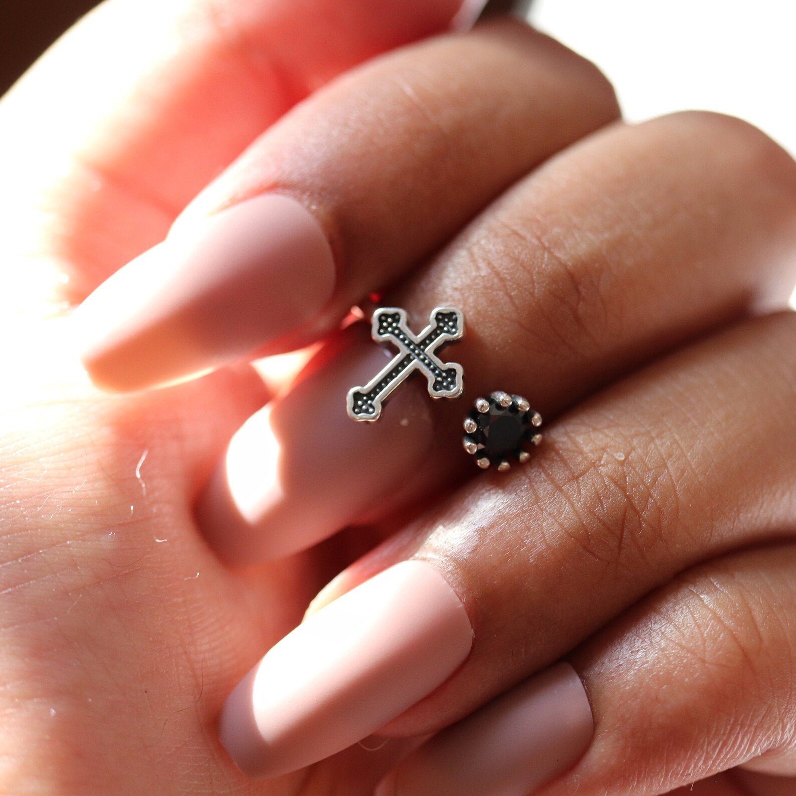 Sterling Silver Gothic Cross Black Punk Stackable Ring 925 | Etsy