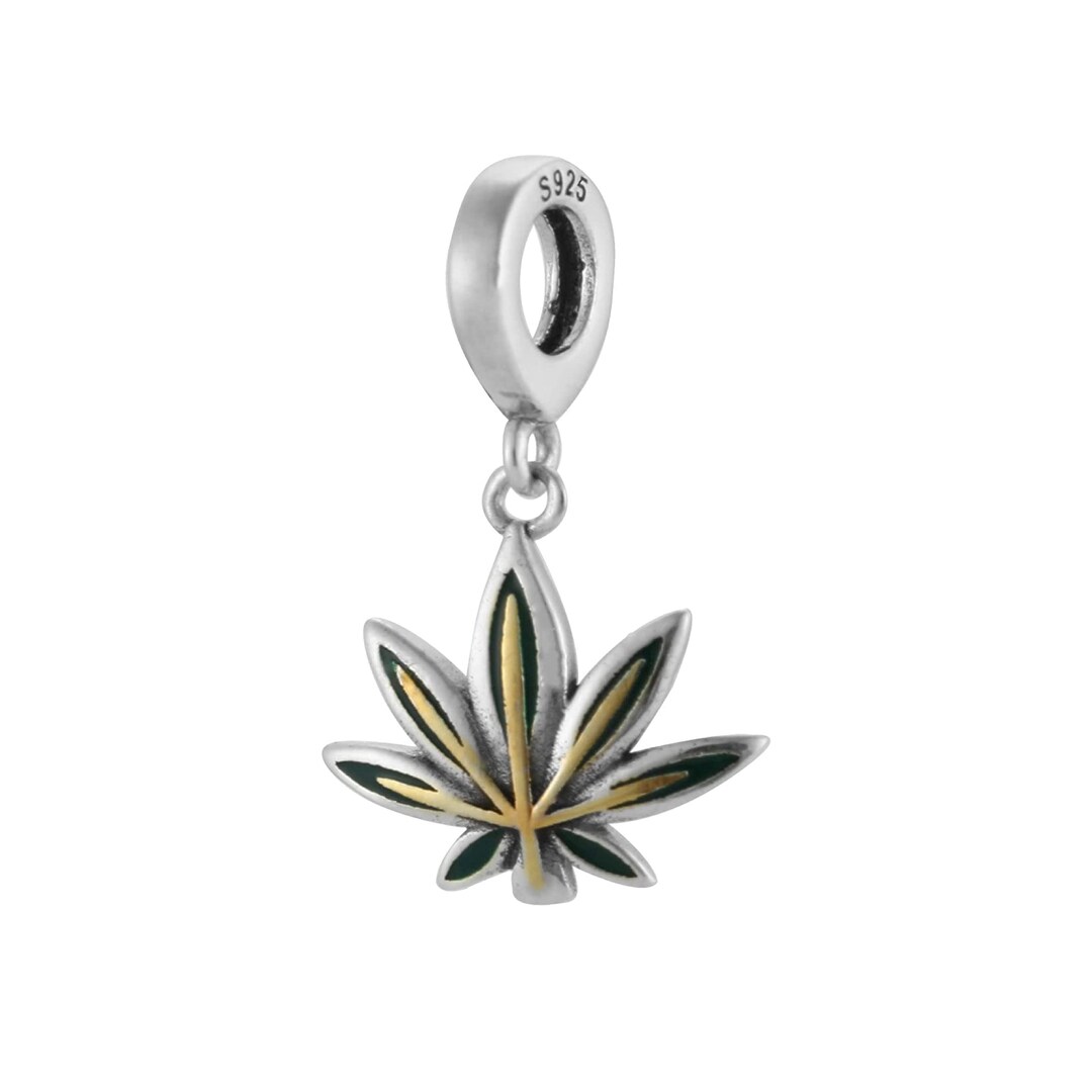 Weed Hemp Leaves Marijuana Leaf Hiphop 925 Sterling Silver Charm ...