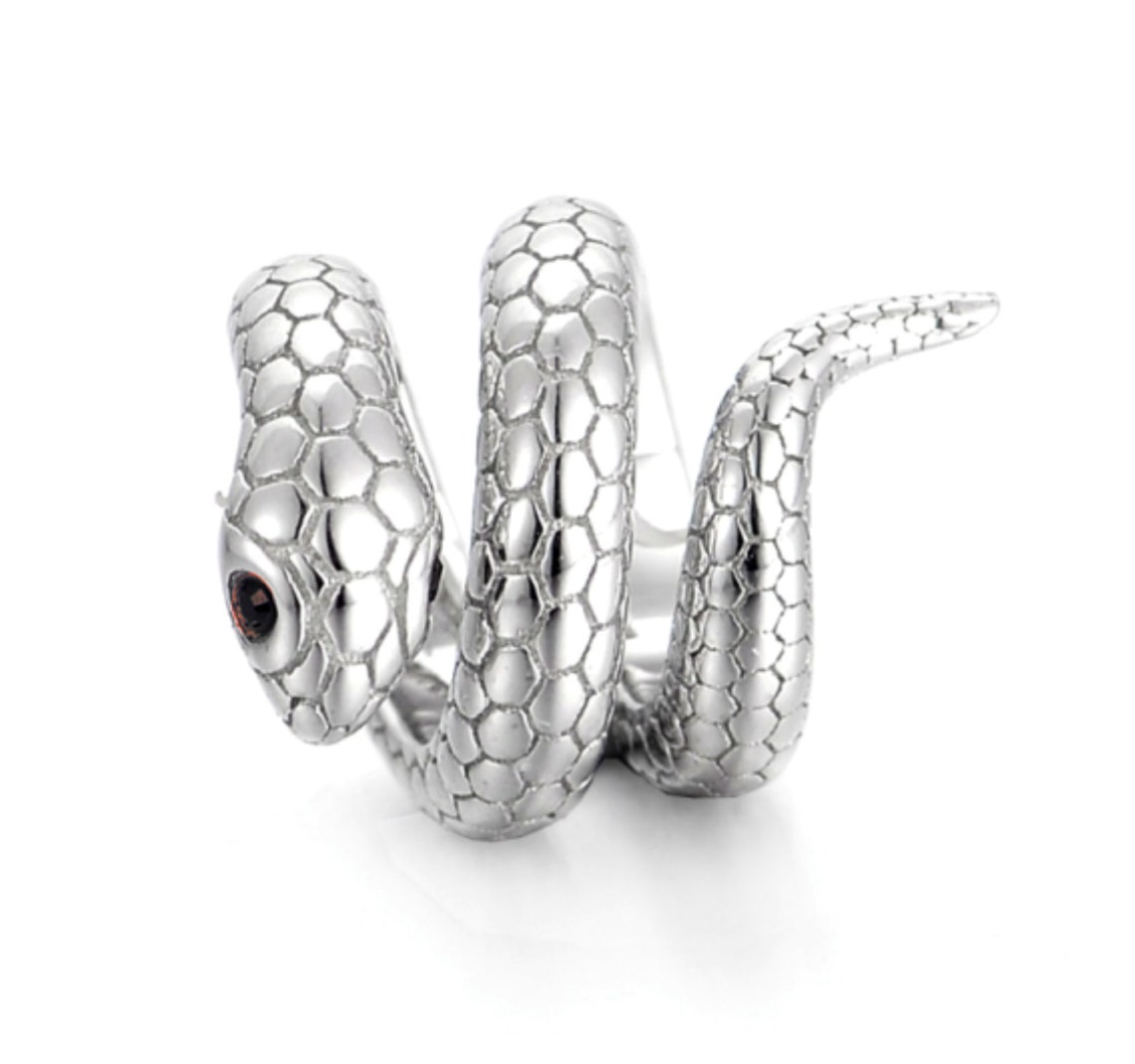 Snake Serpent Ruby Red CZ Eyes 925 Sterling Silver Gift | Etsy