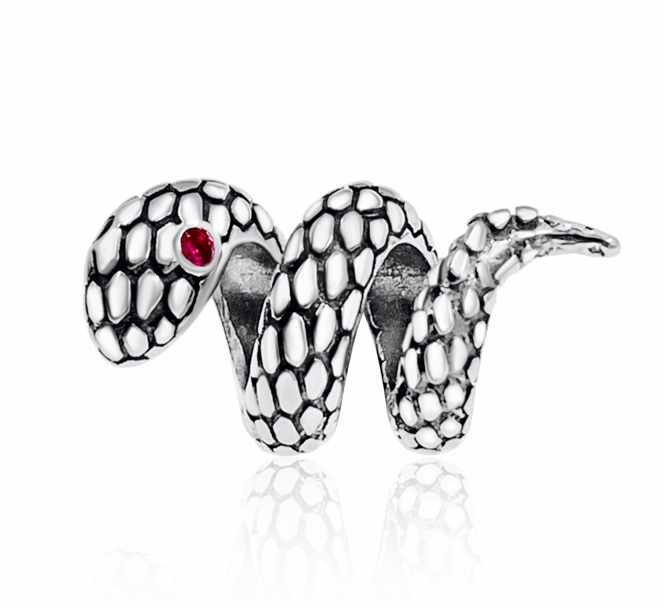 Snake Serpent Ruby Red CZ Eyes 925 Sterling Silver Gift | Etsy