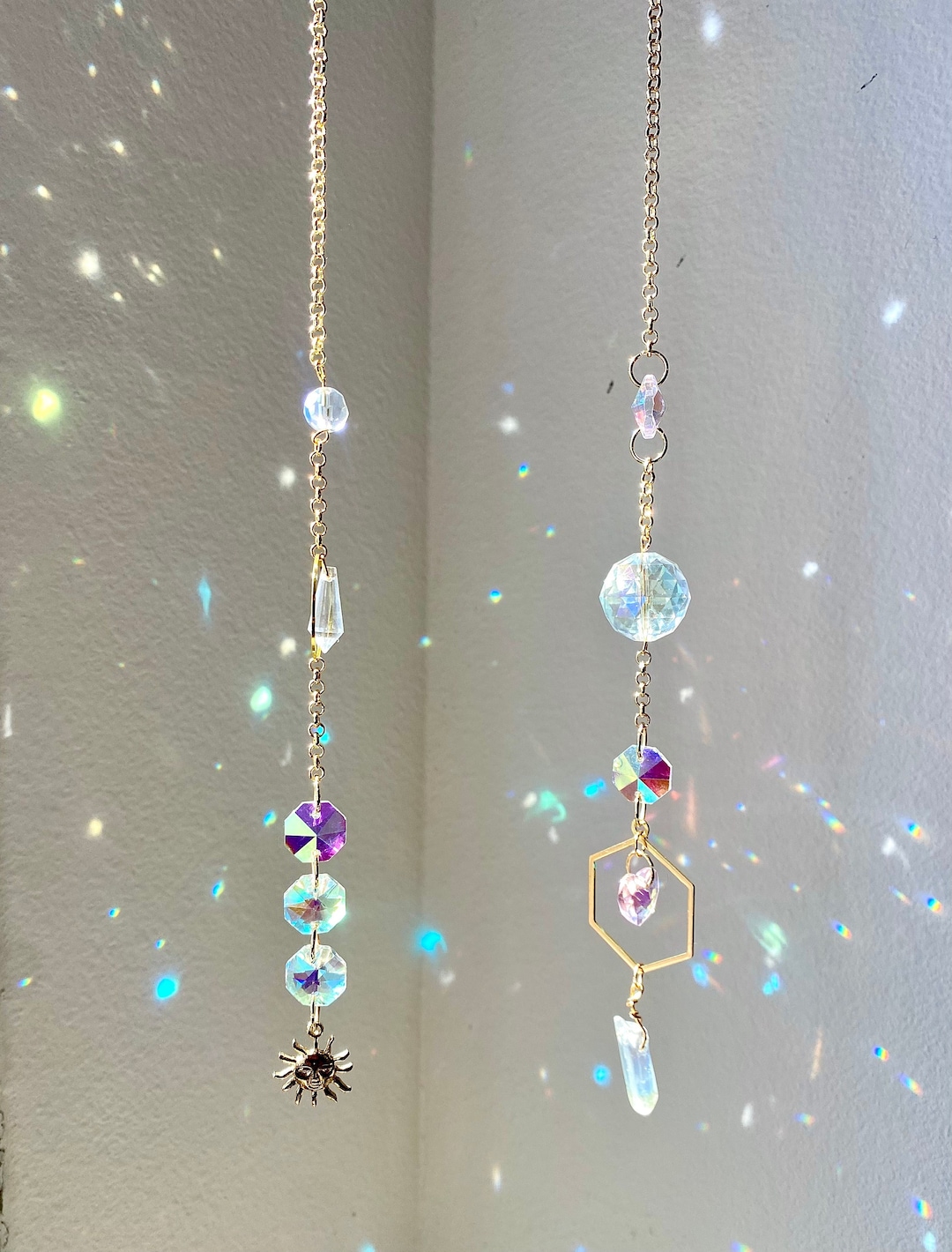 Crystal Suncatcher | Gemstone Sun Catcher | Rainbow Prism | Gold Window ...
