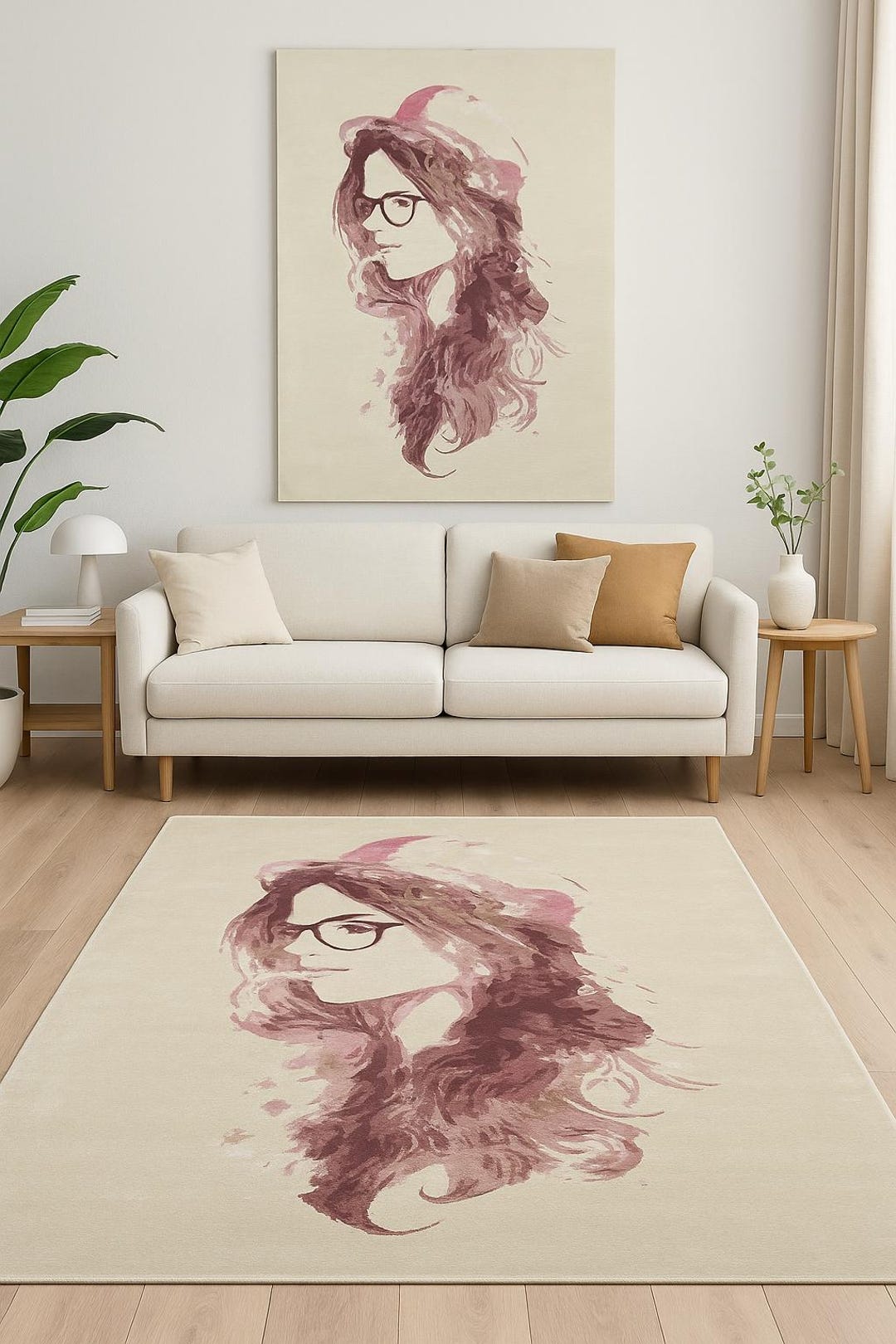 Female Portrait Rug | Beauty of Woman Art Carpet | Hand Knotted Wool ...