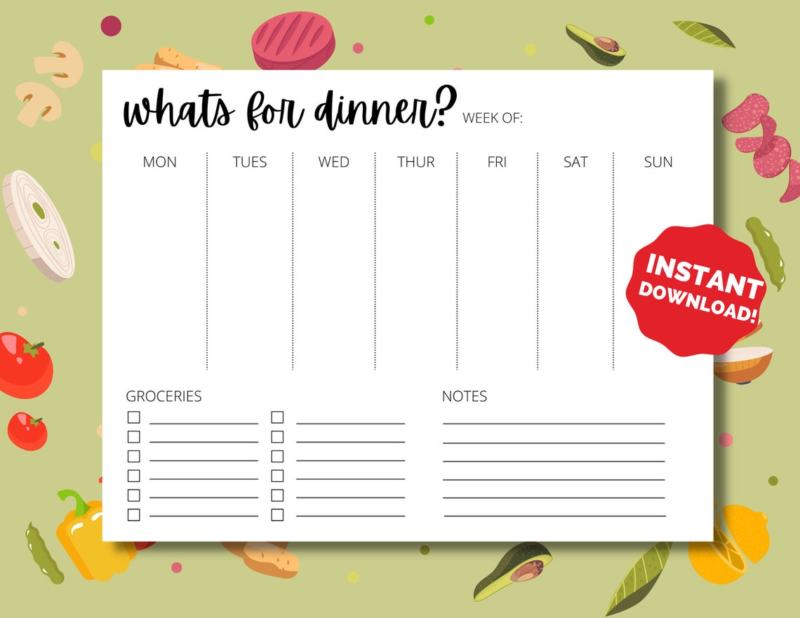Whats for Dinner - Printable Weekly Menu Download - Weekly Menu Planner ...