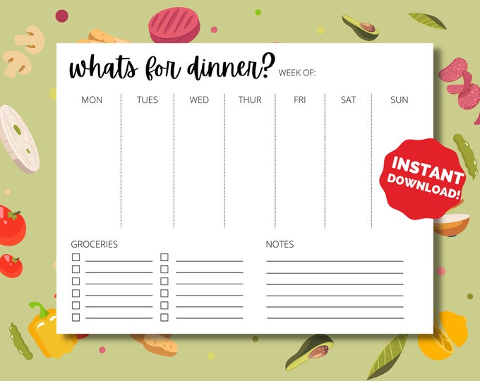 Whats for Dinner - Printable Weekly Menu Download - Weekly Menu Planner ...