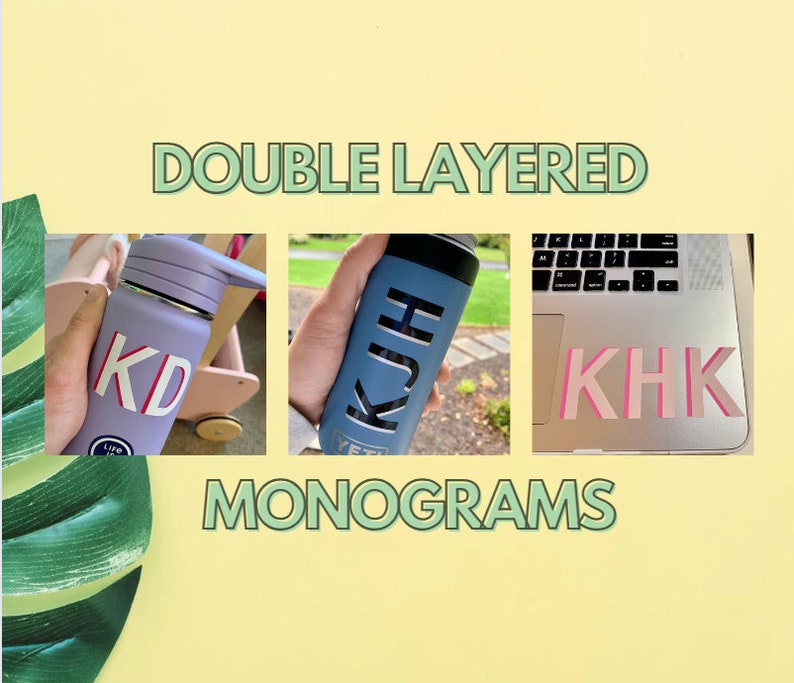 Double Layer Vinyl Monogram Decal Sticker Thick Font 2-3 Letters Shadow ...