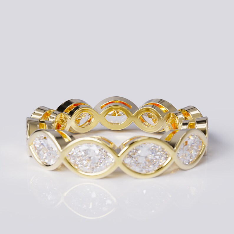 Marquise Lab Grown Diamond Eternity Band, 14k Yellow Gold Bezel Set - Etsy