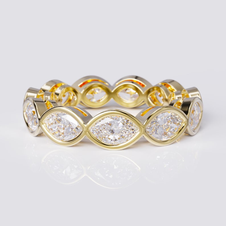 Marquise Lab Grown Diamond Eternity Band, 14k Yellow Gold Bezel Set - Etsy