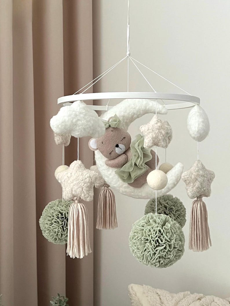 Baby Mobile, Crib Mobile, Teddy Bear Mobile, Sage Green Nursery Decor ...