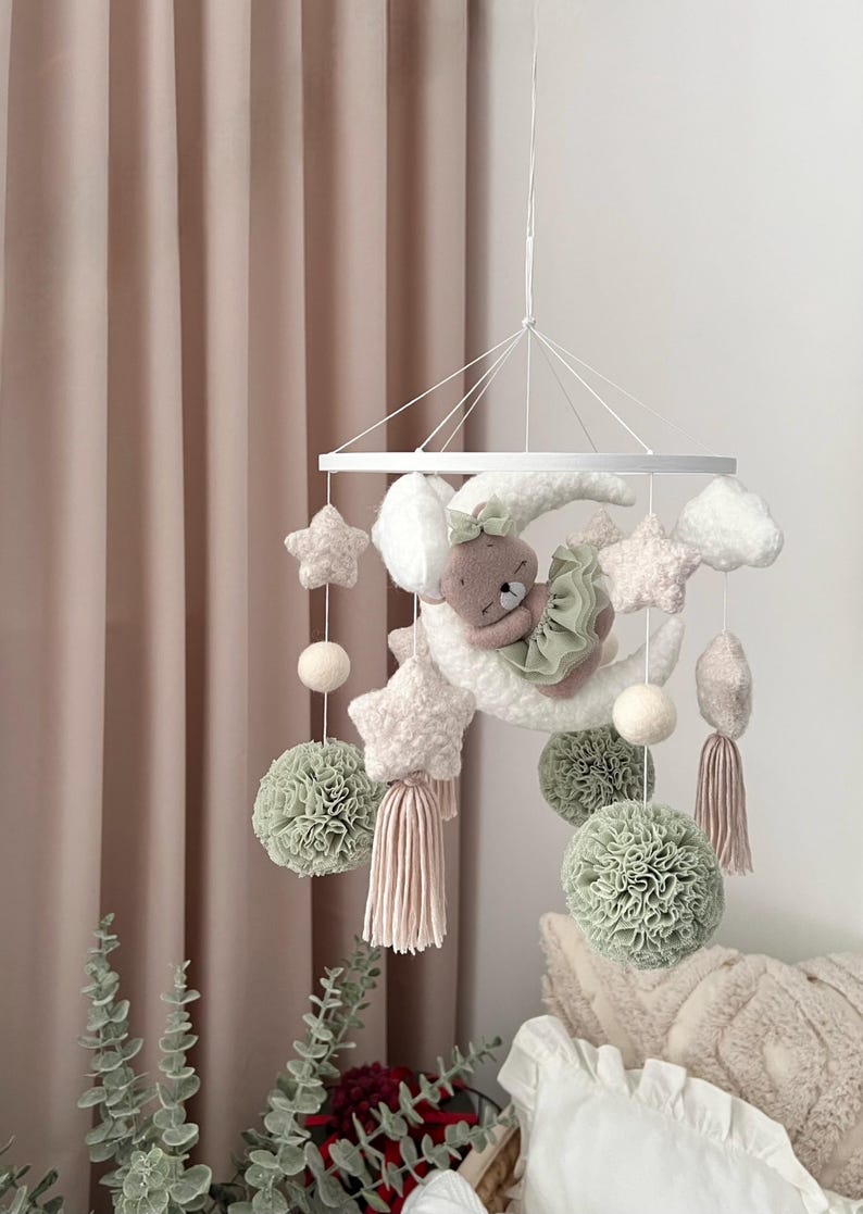 Baby Mobile, Crib Mobile, Teddy Bear Mobile, Sage Green Nursery Decor ...