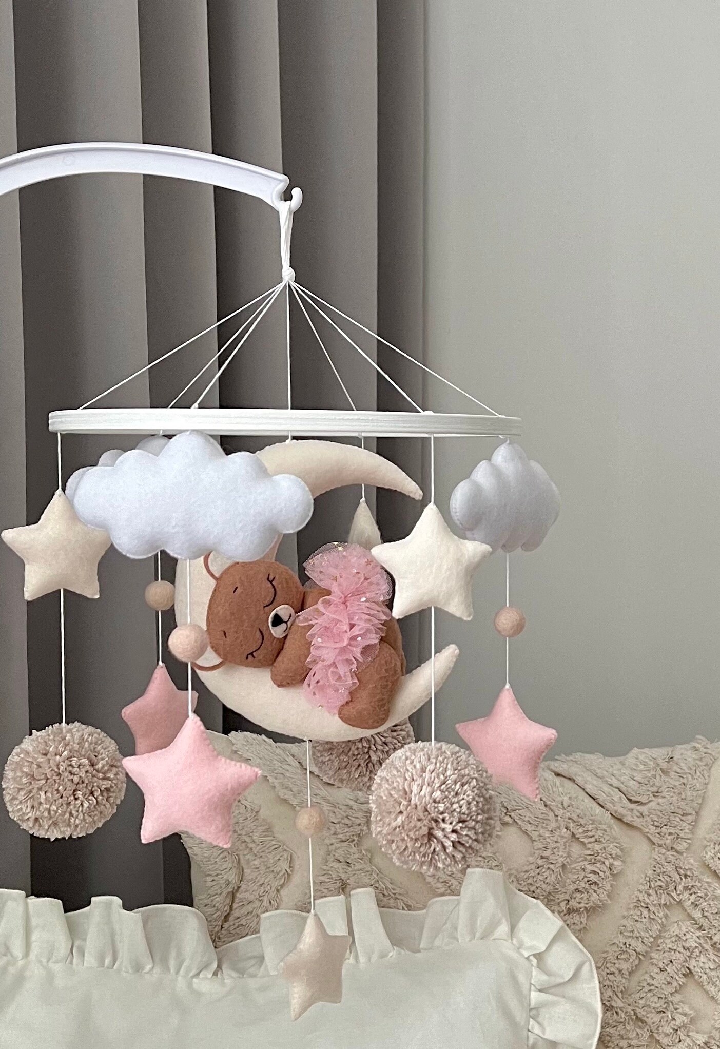Teddy Bear Nursery Mobile, Baby Mobile Girl, Sleeper Bear Mobile ...