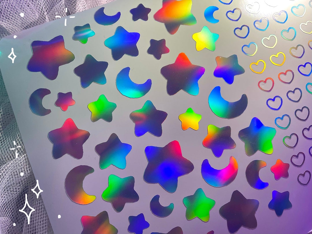 Moon and Stars Holographic Stickers | Waterproof | Kawaii L Sticker ...