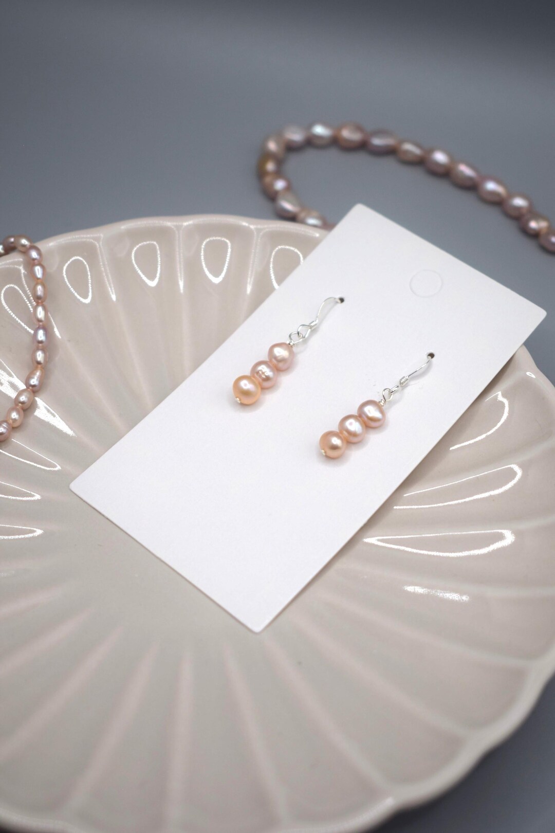 Light Pink Three Pearl Drop Earrings - Etsy