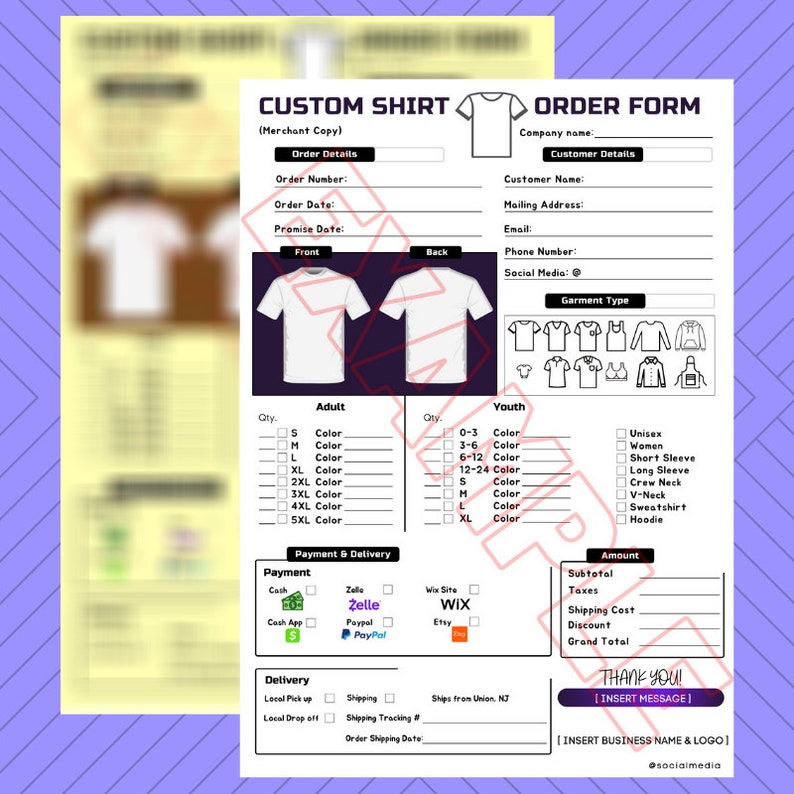 Order Form for Custom Shirts - Etsy
