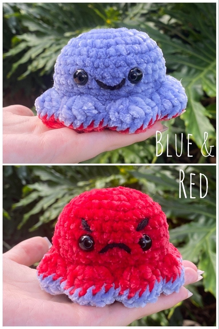 Handmade Crochet Mini Velvet Flippable Happy and Angry Octopus Plushie ...