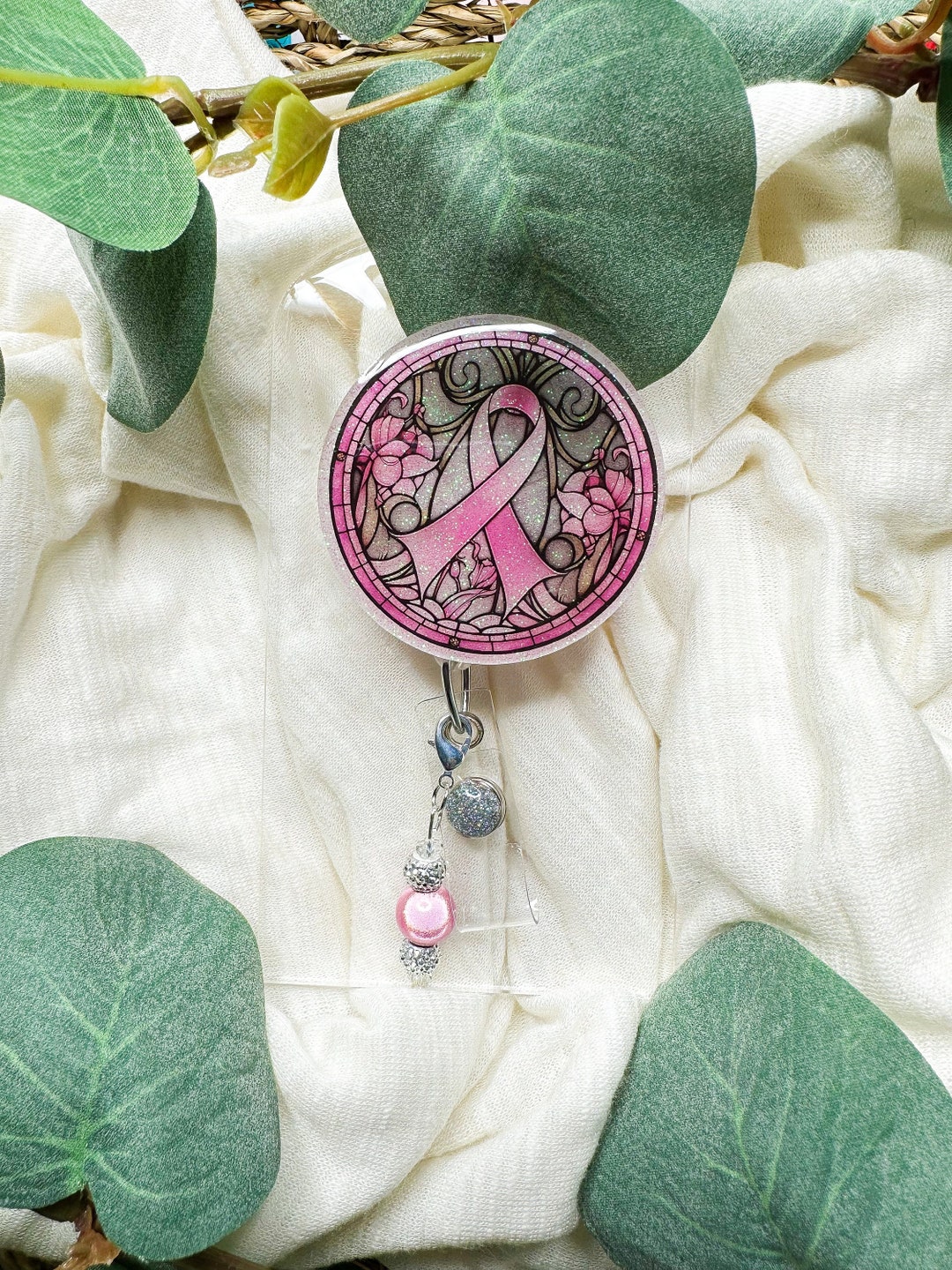 Breast Cancer Awareness Ribbon Badge Reel, Pink Ribbon Badge Holder ...