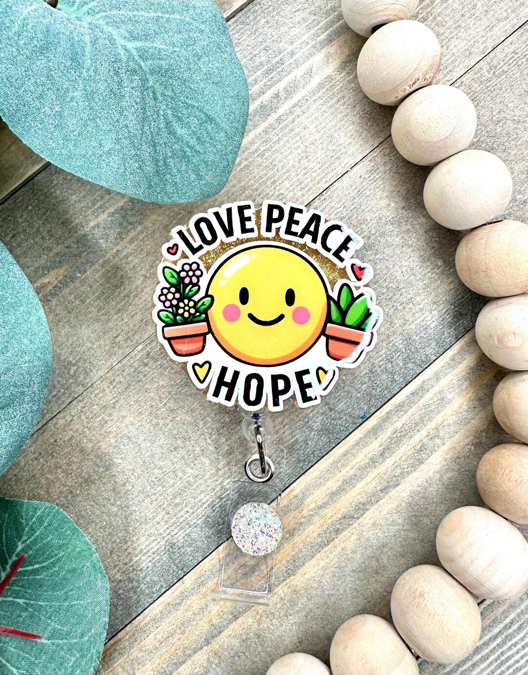 Smiley Face Badge Reel: Love Peace Hope ID Holder - Etsy