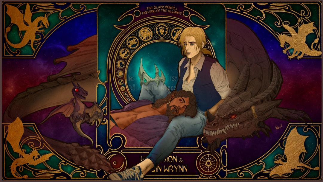 Wrathion & Anduin in Art Nouveau Style world of Warcraft Dragons - Etsy