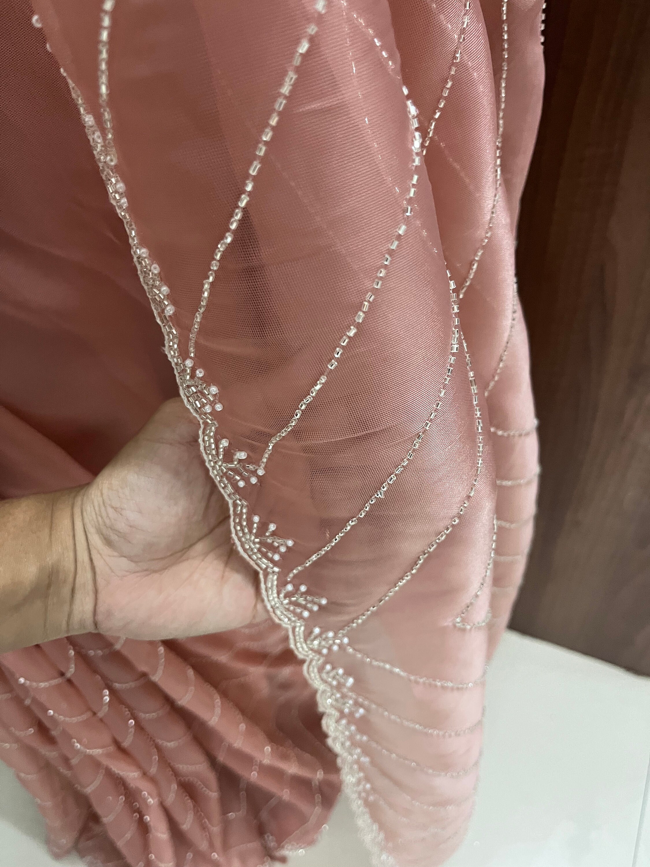 Beautiful Peach Hand Embroidered Semi Transparent Saree With - Etsy