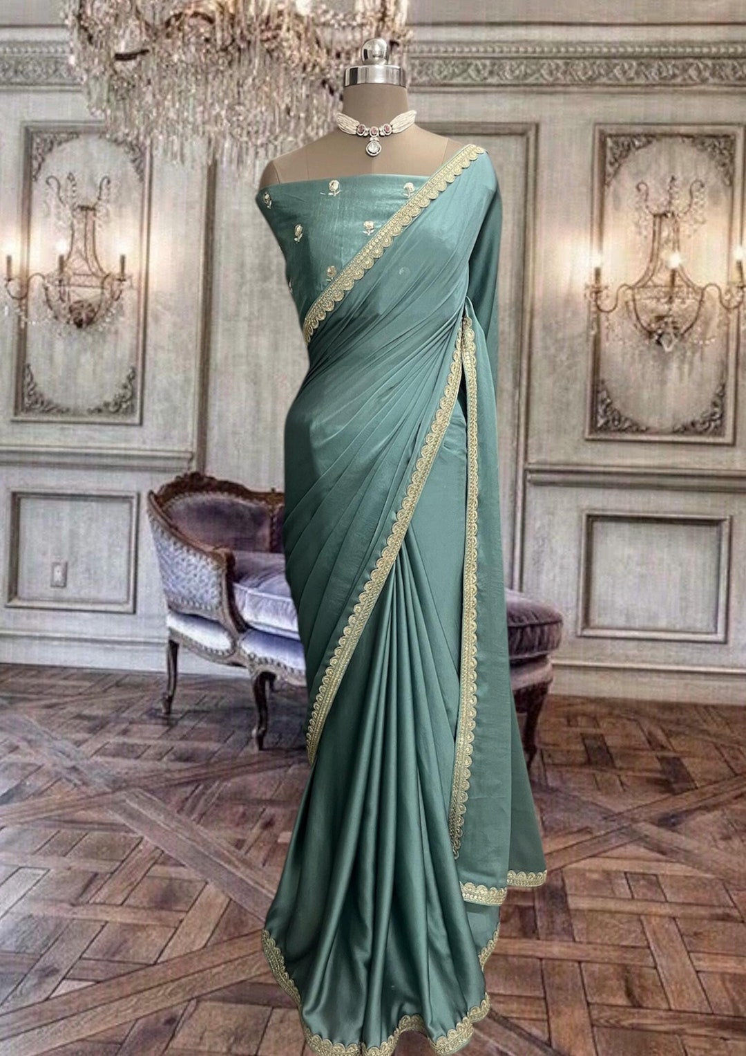 Beautiful Baby Blue Saree With Designer Blouse Piece, Party Wear Saree ...