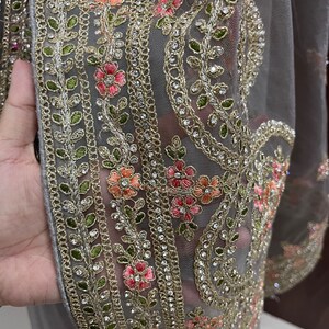 Beautiful Grey Net Saree With Zari and Colourful Thread Work and ...