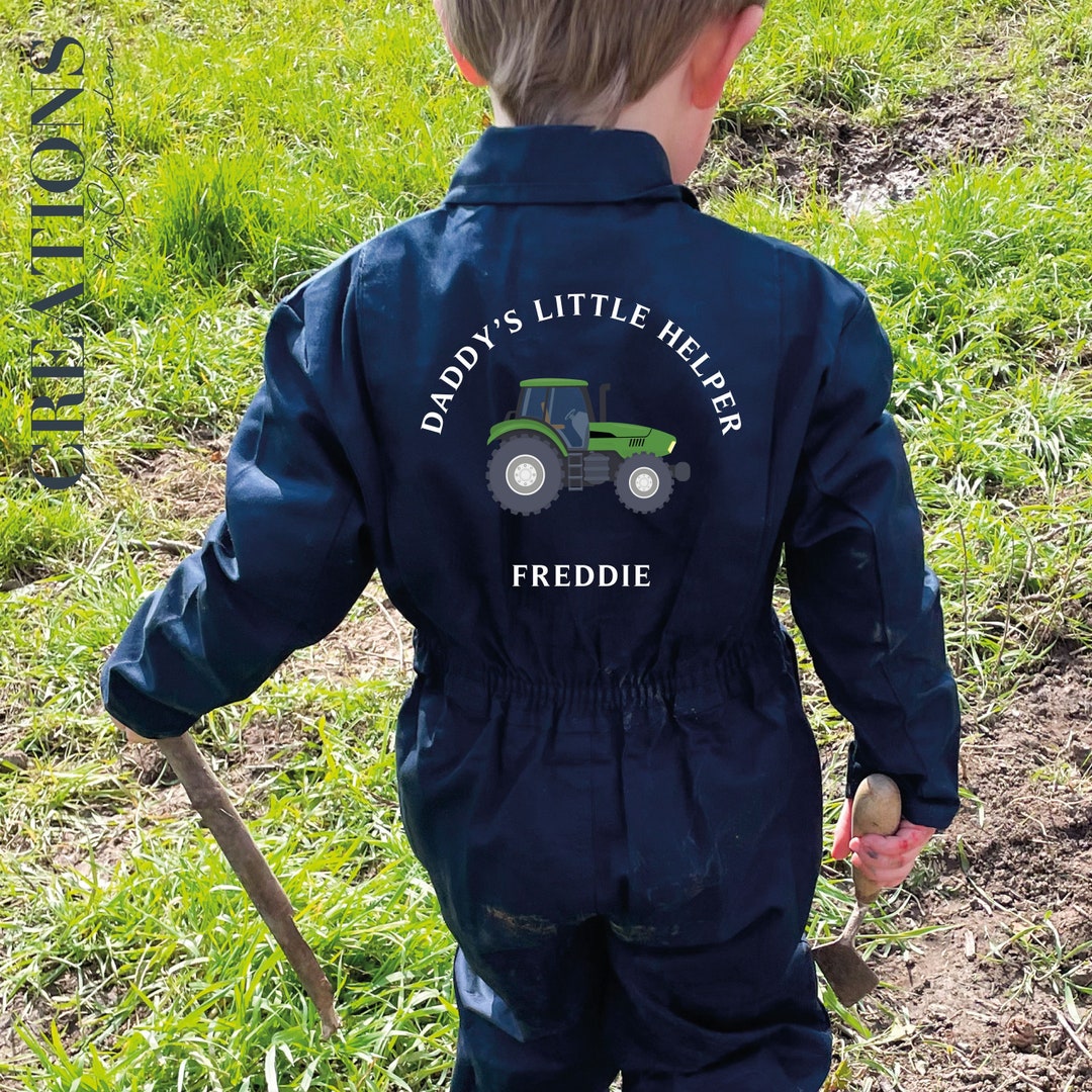 PERSONALISED Kids Tractor Daddys Little Helper Navy Overalls Boilersuit ...