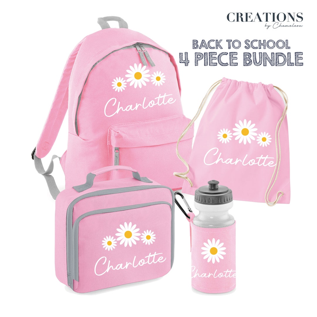 PERSONALISED Pink Girls Daisy Flower Print School Bundle Name Back to ...
