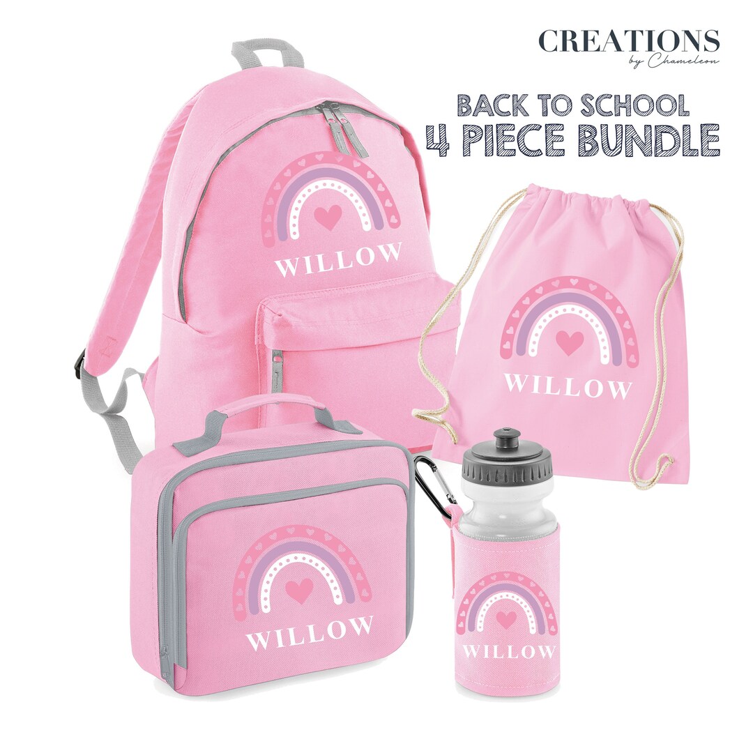 PERSONALISED Pink Girls Rainbow With Name Back to School 4 PIECE Bundle ...