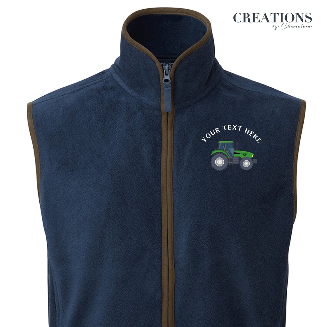 ADULTS Personalised Custom Farming Tractor Embroidered Navy Gilet ...