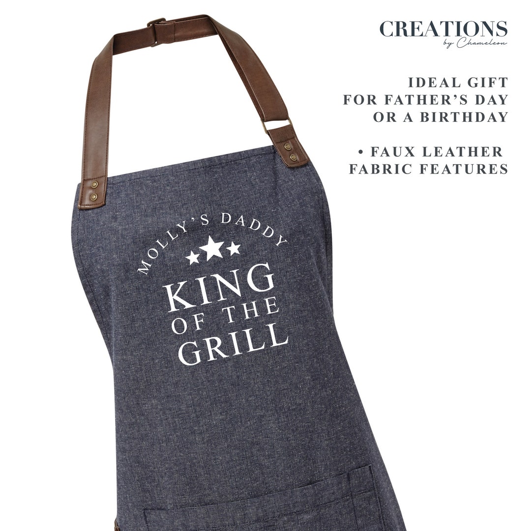 PERSONALISED Daddy King of the Grill Chef Apron Gift for Dad Navy ...