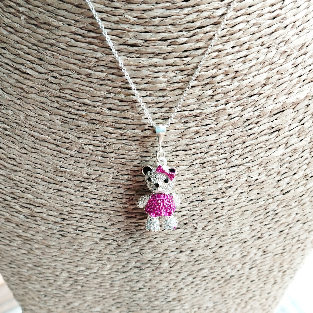 Articulated Silver Plated Teddy Bear Pendant on Sterling Silver Bezel ...