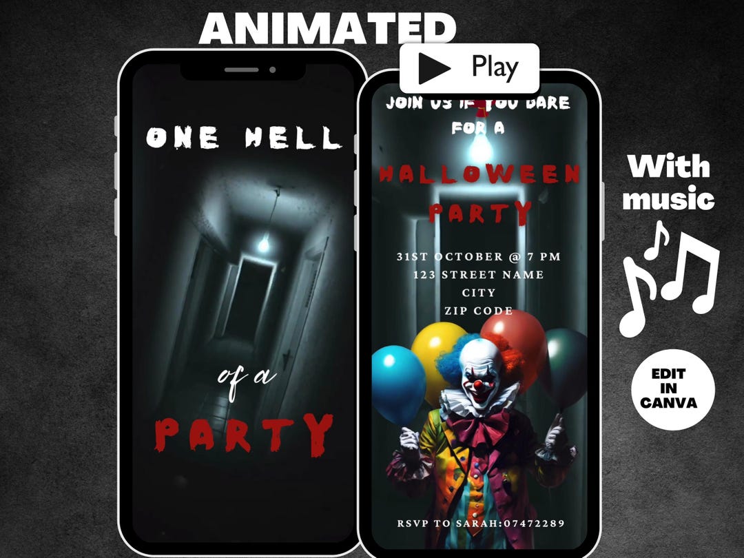 Animated Scary Clown Halloween Invitation Template, Horror Movie Party ...